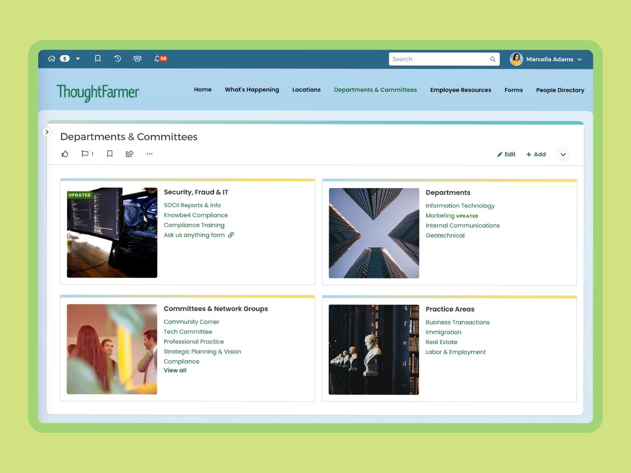Intranet Section Templates for Custom Landing Pages